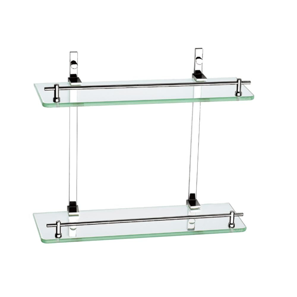 Cubic Double Shower Shelf - Wall Mount - 14" Brass/Glass/Polished Chro ...